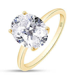 SAVEARTH DIAMONDS 2.75CT 925 Sterling Silver 14K Yellow Gold Plated Engagement Rings 8X10MM Oval Cut Solitaire Lab Created Moissanite Wedding Promise Rings for Her Wedding Bands for Women-7.5