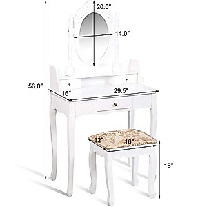 Giantex Vanity Set Makeup Dressing Table with Mirror, White Vanity Tables for Bedroom Bathroom Large Dress Table Vanity Desk with Padded Bench Chair, Vanities with Stool