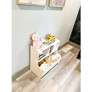 Bush Acres Shelby - Wooden Single Sided Nursery Bookshelf Display Stand Organizer Bin for Displaying Kids Books