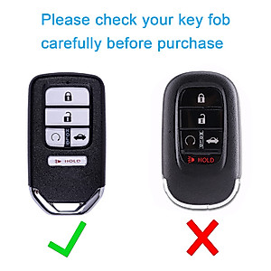 Wisdompro Key FOB Cover with Keychain for Honda Accord Civic CR-V Pilot Passport Insight, Silicone Full Protection Smart Remote Key Case Protector - Black, 2 Pcs