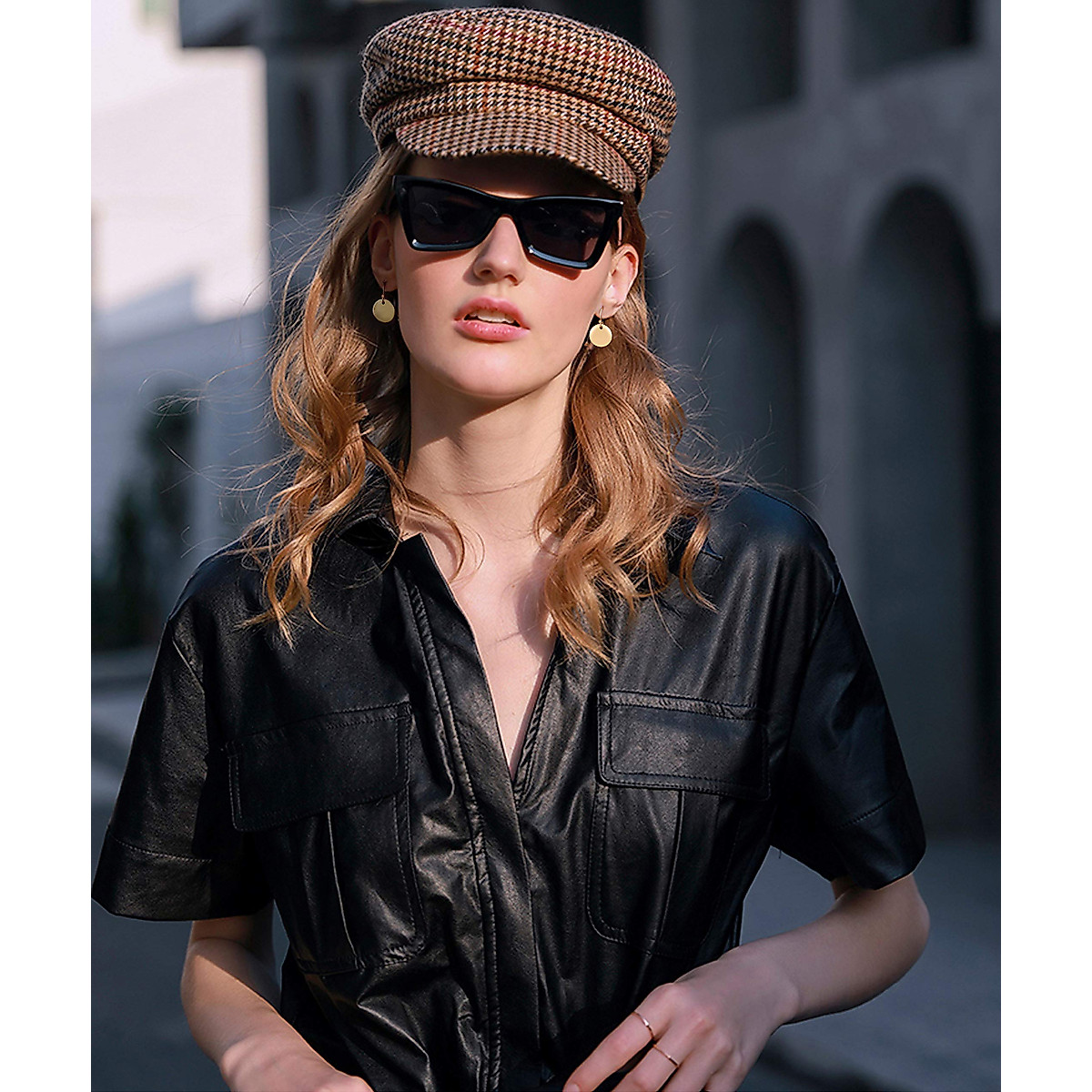 Gold Circle Disc Dangle Drop Earrings for Women Lightweight Small Round Hoop Statement Earrings Minimalist Jewelry Christmas Gift for Her