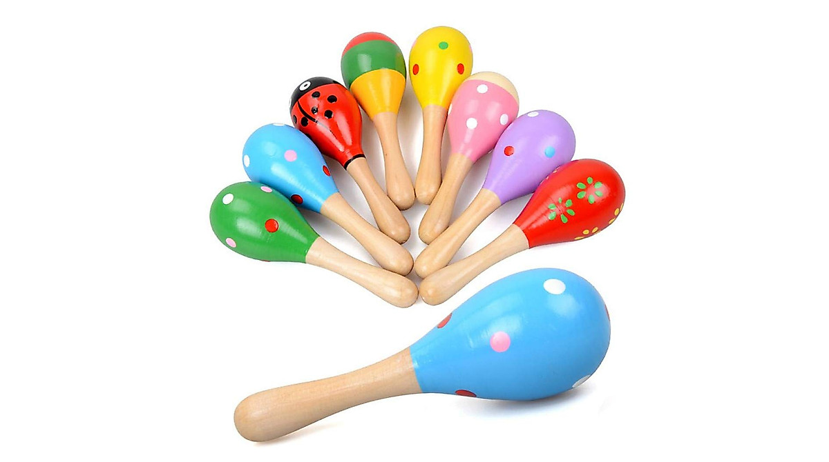 12 PCS Mini Fiesta Wooden Maracas for Kids & Parties