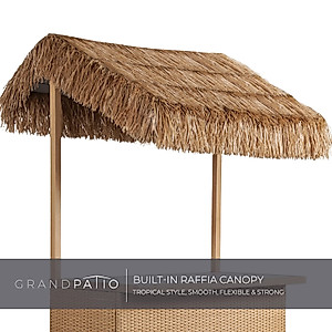 Grand patio Outdoor Tiki Bar Set with Widen Ceramic Top (42" W), Phuket 5-Piece Wicker Islander Tiki Bar and 4 Stools Storage for Garden, Natural