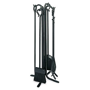 Pilgrim Home and Hearth 18003 Forged Hearth Fireplace Tool Set, 28", Matte Black