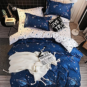 Chanyuan Boys Star Galaxy Bedding Duvet Cover Full Queen Size Space Planet Boundless Galaxy Starlight Reversible Bedding Set,Super Soft Hypoallergenic Microfiber,Zipper Closure (S-6,Q)