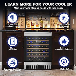 SUENO 24" 53 Bottles &154 Cans Mini Beverage Fridge Wine Cooler Built-In/Freestanding Refrigerator 34F-64F Digital Control w/Lock Large Capacity