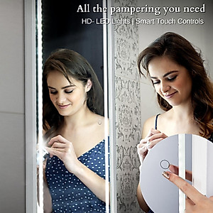 LUXFURNI Large Wall Mirror with LED Lights, 42.5 X 14.4 Wall Mounted Over-The-Door Hanging Mirror Full Size Body Mirror with Brightness Adjustment Dressing Bedroom Glass Mirror