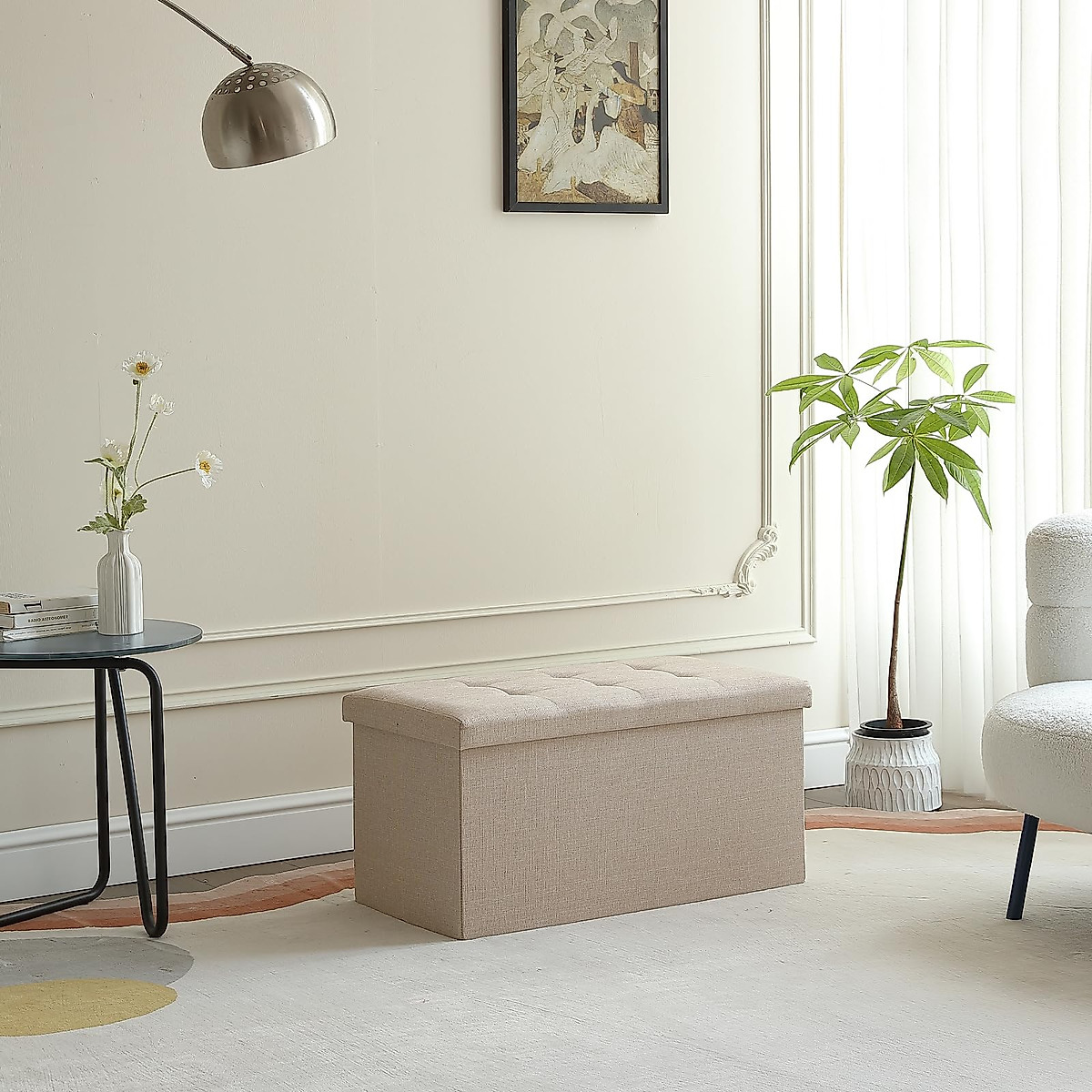 Hamgtrion Ottoman Storage Ottoman Folding Ottomans Footrest Storage Ottoman Small Footstool Rectangle Bench Cube for Room Living Room Bedroom Beige L30W15H15inches, FJ-30BEIGE