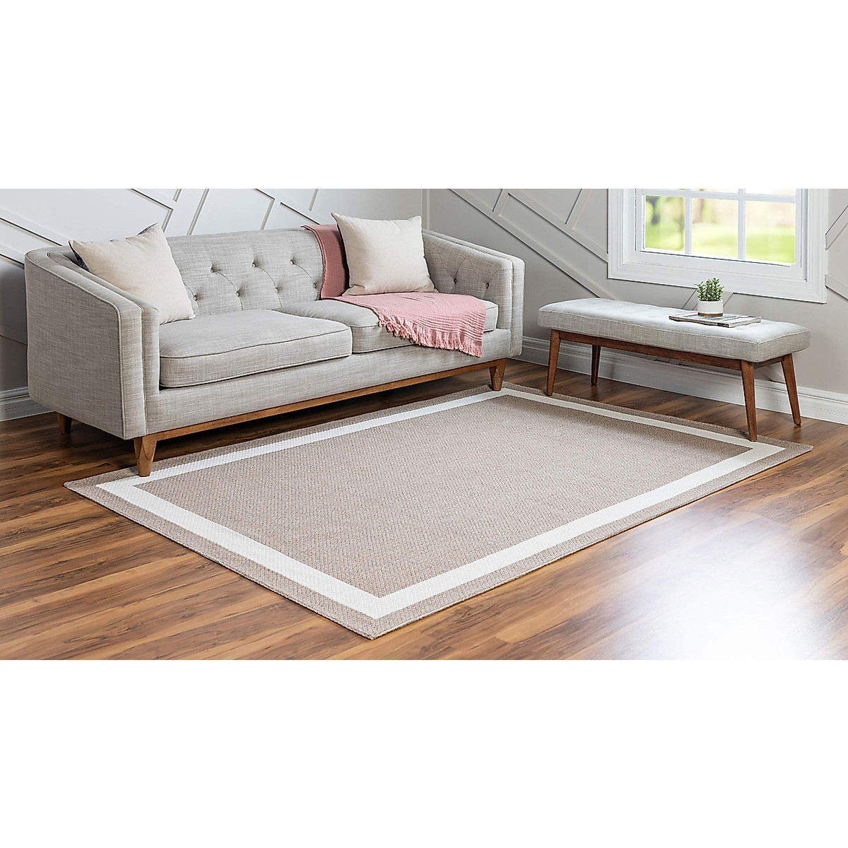 Unique Loom Decatur Collection Area Rug - Border (2' 2" x 3' Rectangle, Taupe/ Ivory)