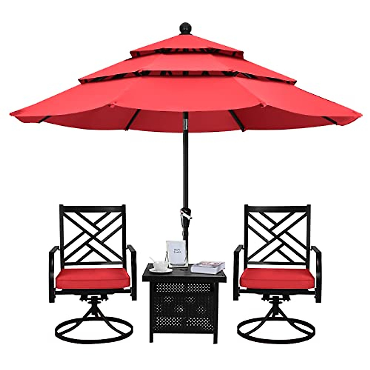 ABCCANOPY Patio Umbrellas 3-Tiers 9FT (Red)