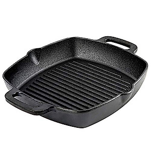 PR PeakRous Cast Iron Grill Pan Skillet Square for Stove Top and Oven with Two Silicone Handles 10 inch