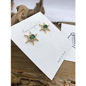 Concept8 colored glass 18K gold plated 925 silver post earrings made in korea (emerald)