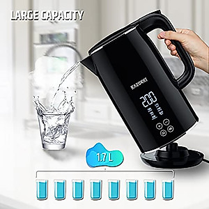 Razorri Electric Kettle 1-Click Control LED Digital Display, 1.7 Liter BPA-Free, Stainless Steel Double Insulated Wall, Boil Dry Protection, Keeps Warm for Tea Coffee, Cool to Touch, Cordless, Black