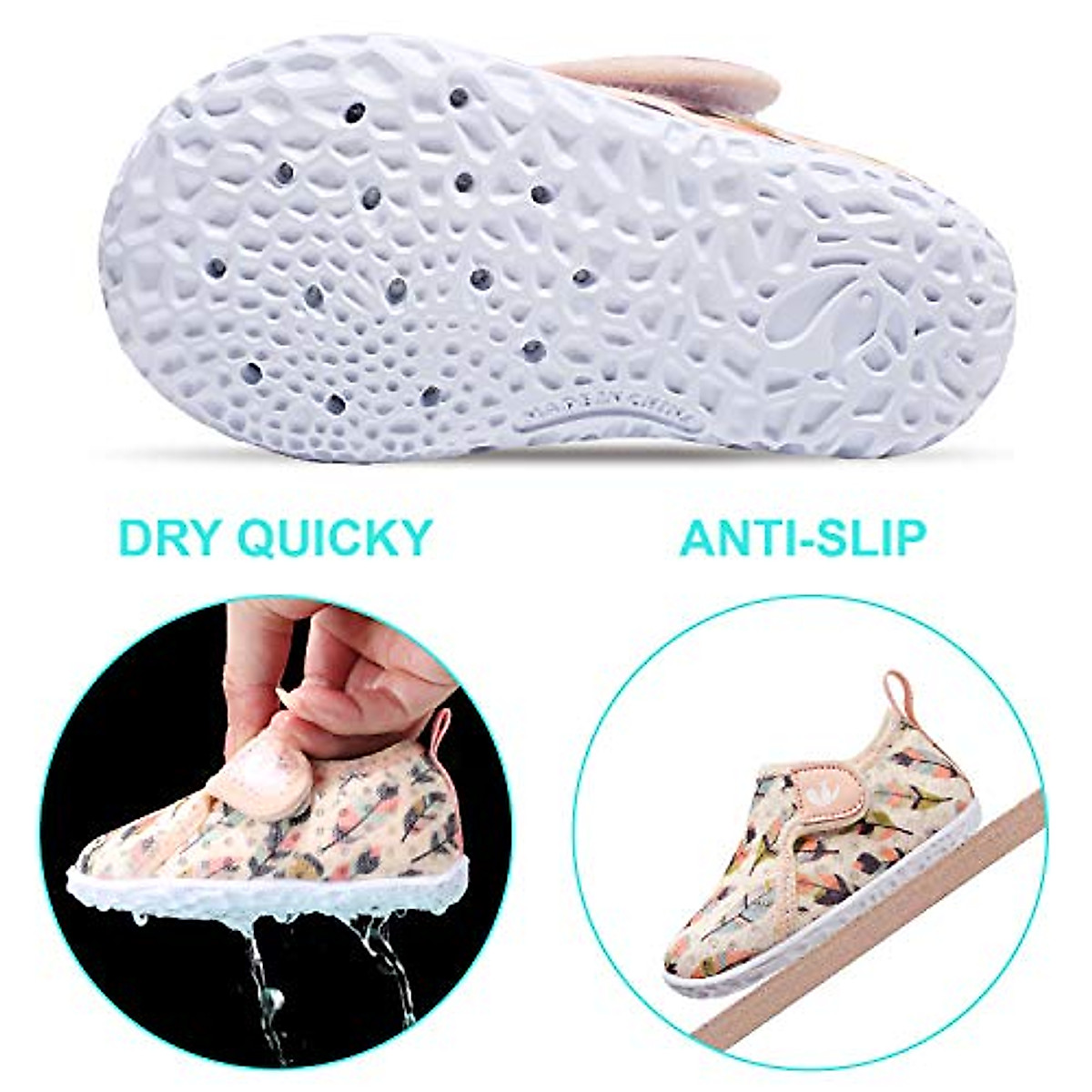 FEETCITY Kids Water Swim Shoes Quick Dry Barefoot Aqua Socks Non-Slip Beach Pool Shoe for Baby Boy's and Girls Feather 2.5-3 Years Toddler