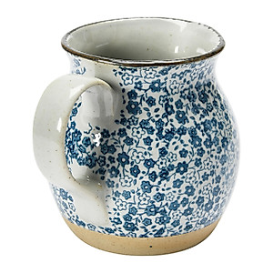 Creative Co-Op Hand-Painted Country-Style Stoneware Floral Print Pitcher, 6.25", Blue & White