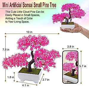 LYSTAR Artificial Pine Tree Bonsai - Realistic Plastic Tree for Office Desk Decor - Fake Bonsai with Natural Appearance and Texture, Perfect for Home and Workplace (Pink)