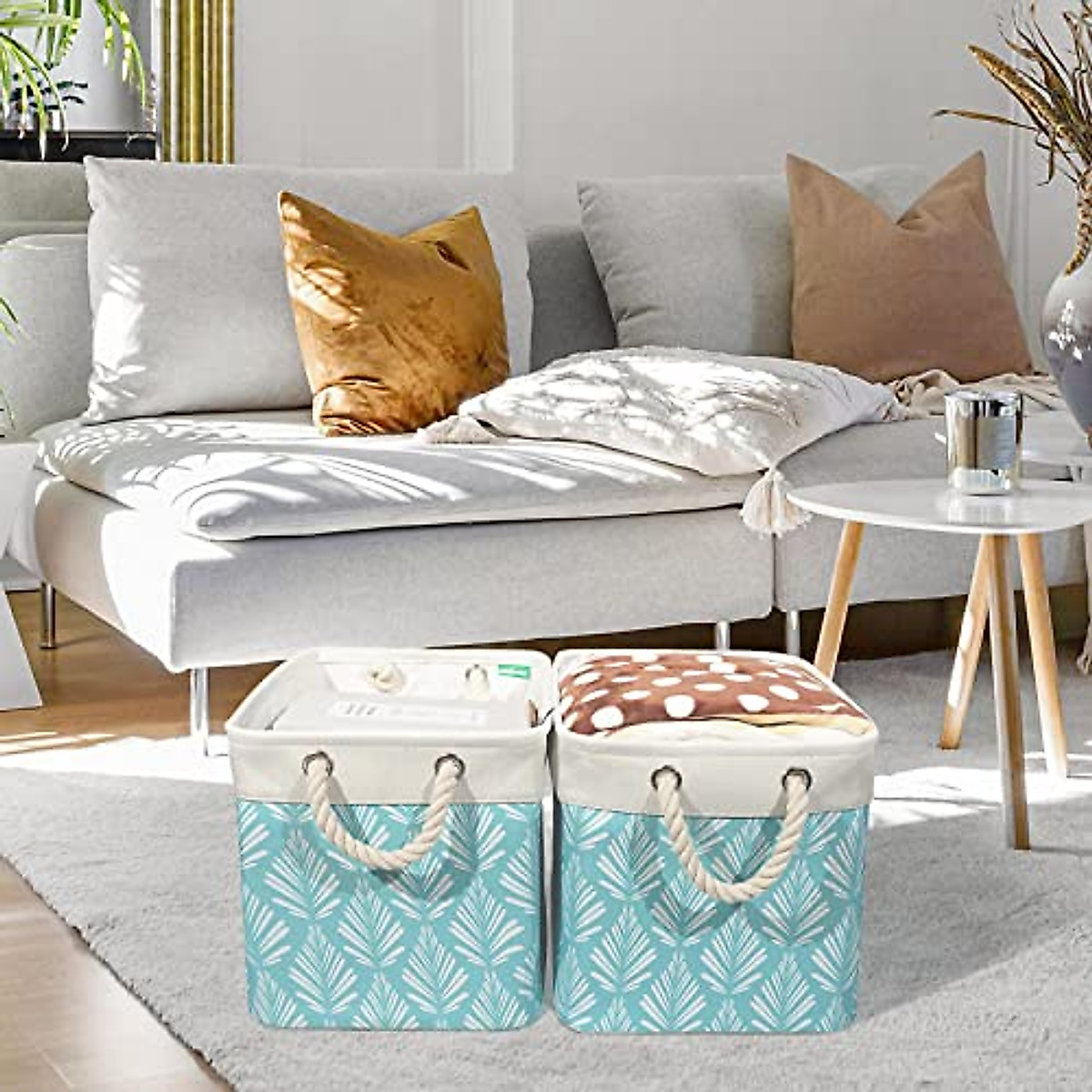 Cozyaver Storage Baskets Fabric Basket,13x13x13 inch Storage Containers for Bedroom Decor Book Shelves Organizer(Blue forest, Large 3 Pack)