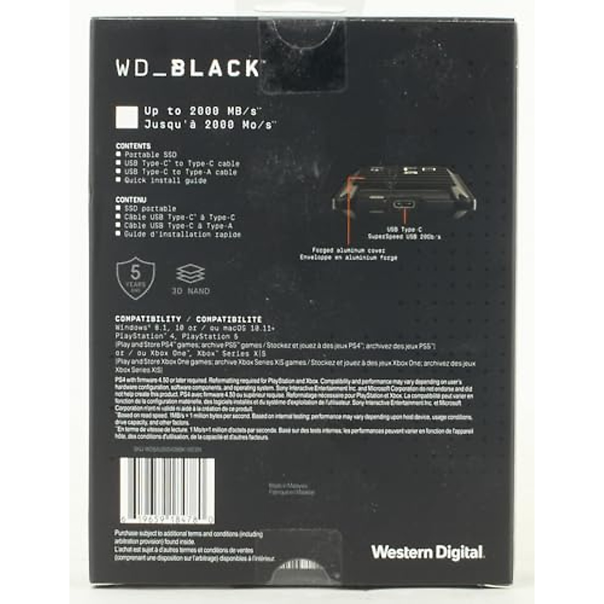 Western Digital 4TB P50 Game Drive SSD - Portable External Solid State Drive SSD, Compatible with Playstation, Xbox, PC, & Mac, Up to 2,000 MB/s - WDBA3S0040BBK-WESN