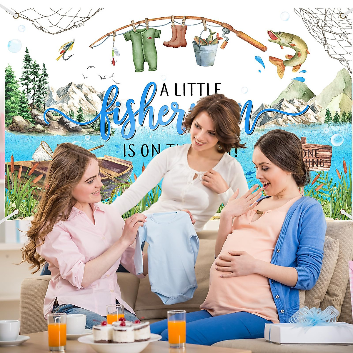 Avezano Fishing Baby Shower Backdrop A Little Fisherman is on The Way Baby Shower Party Decorations Banner Gone Fishing Baby Shower Party Background for Boys 70.8x43.3"