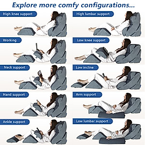 KingPavonini 6PCS Orthopedic Bed Wedge Pillow for Sleeping, Post Surgery Memory Foam for Back, Neck, Leg Support, Acid Reflux, Gerd with Travel Bag (Gray, 20'')