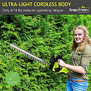 SnapFresh 20V Cordless Hedge Trimmer - 22" Dual-Action Blade, Hedge Trimmer Cordless with 2.0Ah Battery and Charger, Grass Trimmer