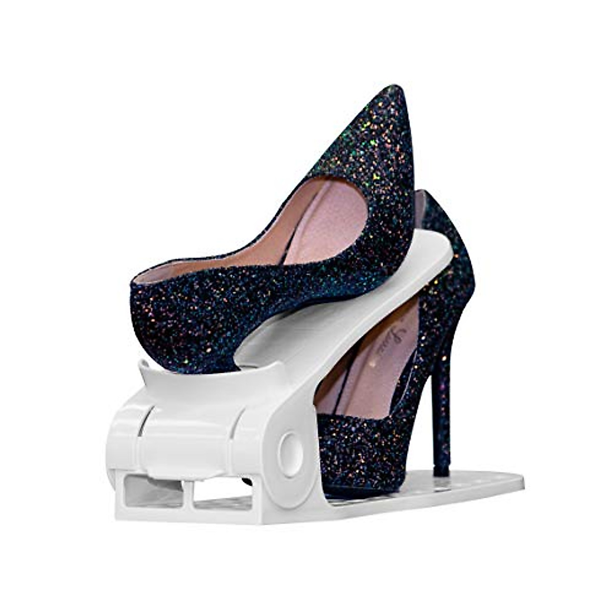 shoe pal Shoe Rack Organizer, 4 Adjustable Heights Space Saver, Large Base, High Heels Secure Docking and Backstop, 12 Pack White, Made in USA