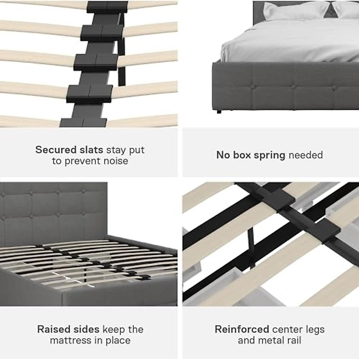 DHP Rose Upholstered Platform Bed with Underbed Storage Drawers and Button Tufted Headboard and Footboard, No Box Spring Needed, Full, Gray Linen