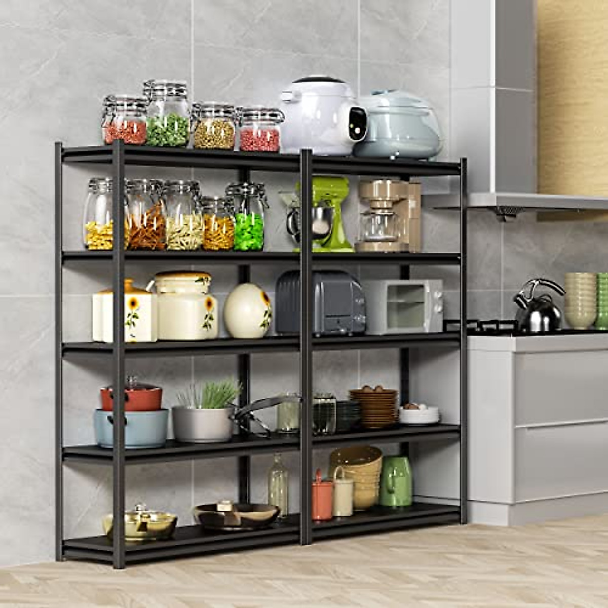 LISSIMO 5-Tier Heavy Duty Shelf, 63" H Metal Shelving Unit Load 2000LBS, Adjustable Storage Shelves for Garage，Bedroom,Office 18" D x 34" W x 63" H