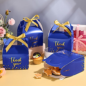 Engrowtic 50 Pcs Thank You Boxes Ribbon Gift Boxes with Handles 5.9 x 3.5 x 3.5 Inch Thank You Treat Boxes Gold Foil Print Paper Boxes for Graduation Wedding Baby Shower Holiday Party(Royal Blue)