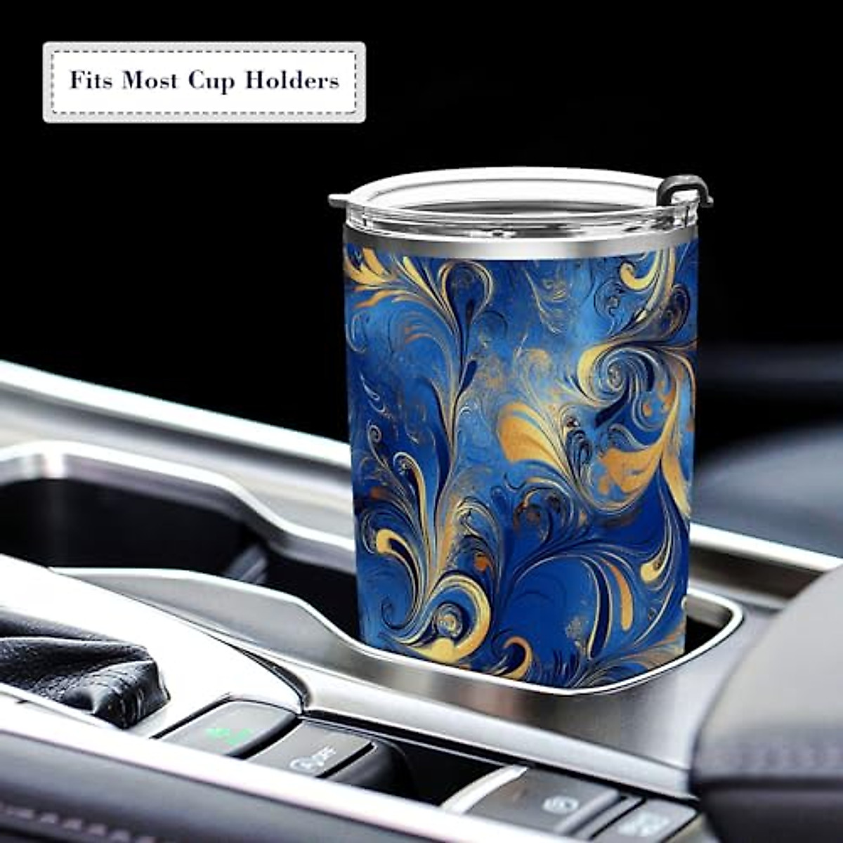 sanluoli Blue Gold Irregular Grain Stainless Steel coffee cup travel with Straw Lid coffee mugs with lids for café leakproof insulated tumbler 20 OZ