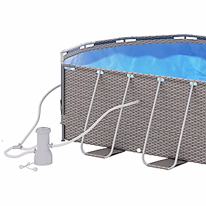 Outsunny 14' x 10' x 3' Above Ground Swimming Pool, Non-Inflatable Rectangular Steel Frame Pool with Filter Pump, Safety Ladder for 1-6 People, Gray