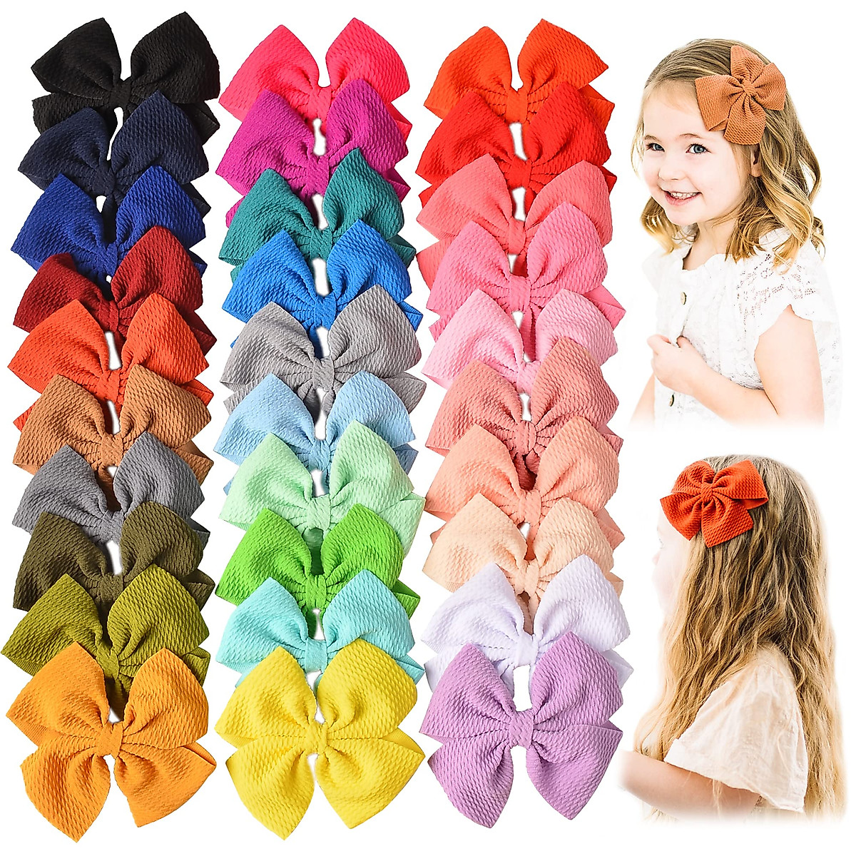 Prohouse 30 PCS Baby Girls Hair Bows Clips Barrettes Waffle Hair Accessories with Alligator Clip for Babies Girl Infant Toddlers Kids Teens