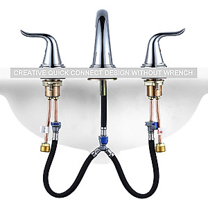 WOWOW 3 Hole Widespread Bathroom Faucet Chrome Bathroom Sink Faucets 2 Handle Bath Faucet 8 inch and Kitchen Faucets with Pull Down Sprayer