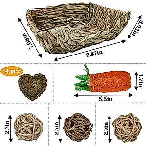 BNOSDM Rabbit Grass Bed 9 PCS Natural Straw Bunny Hay Bed Hand-Made Woven Guinea Pig Grass Basket with Chew Toys for Chinchillas Ferrets Gerbils Hamsters Small Animals