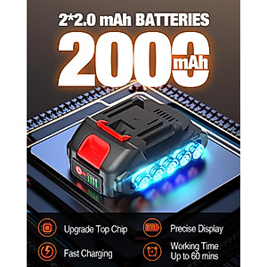 Cordless Electric Ratchet Wrench Set 3/8", Upgraded 60 Ft-lbs 21V Powerful Ratchet Tool Kit, With LED Light Cordless Ratchet,Variable Speed,7 Sockets, 3" Extension Bar, 1/4" Adapter, 2*2000mAh Battery