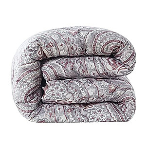 Comfort Spaces Cozy Comforter Set-Modern Classic Design All Season Down Alternative Bedding, Matching Shams, Bedskirt, Decorative Pillows, Queen, Kashmir Paisley Purple 8 Piece