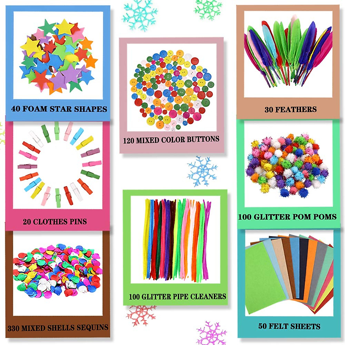 INFLORAL 1600+ Set Decorative toy mobiles and plush toys for Children made of felt/Bendable toys for Kids - Craft Accessories for Toddlers Googly Eyes Pipe Cleaners Poms Feathers Buttons Sequins