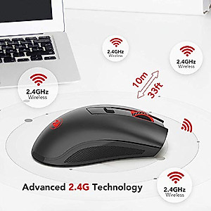 Redragon M652 Optical 2.4G Wireless Mouse with USB Receiver, Portable Gaming & Office Mice, 5 Adjustable DPI Levels, 6 Buttons for Desktop, MacBook, Notebook, PC, Laptop, Computer