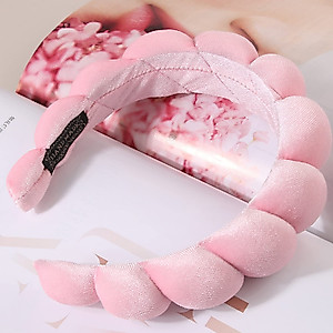 Headbands for Women Spa Headband Sponge & Terry Towel Cloth Fabric Hair Band for Face Washing, Makeup Removal, Shower, Skincare (Pink)