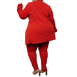 Womens Plus Size Business Suits with Pants Slim Fit Blazers Two Piece Suit Sets Tracksuits Red 3X