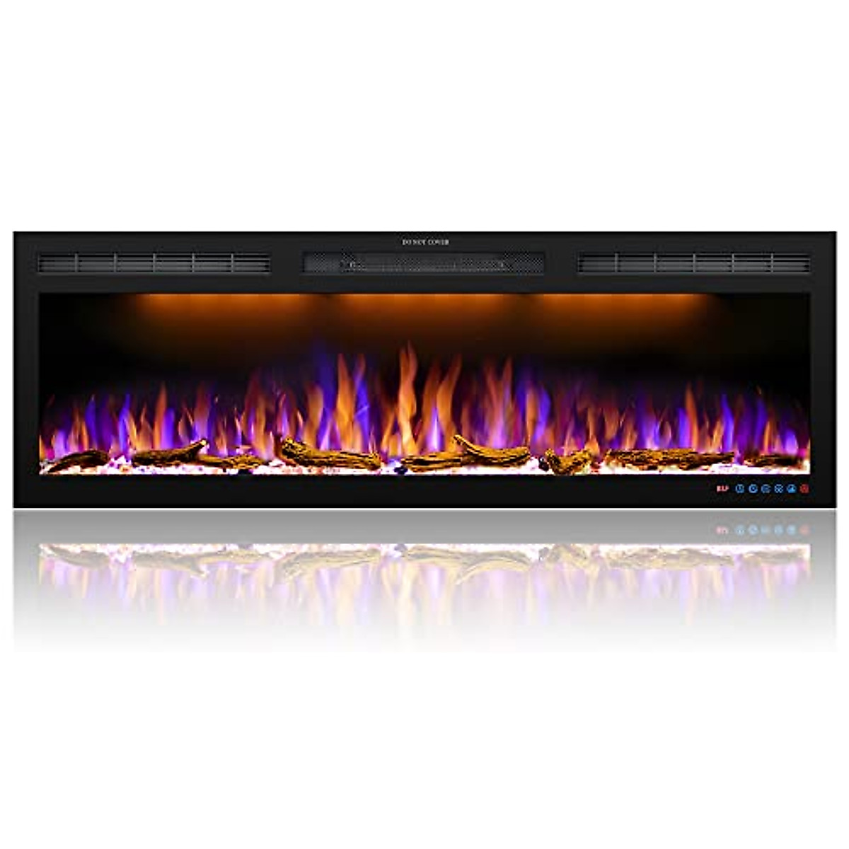 Dreamflame Modern Electric Fireplace 50inch, Recessed & Wall Mounted Fireplace Electric, Realistic Flame Effect and Heat Up Fast with Low Noise, Thermostat& Timer, 750W/1500W, Black