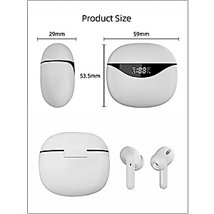 Wireless Earbuds Bluetooth 5.3+EDR/ENC+ANC Dual Noise Cancelling Headphones/LED Power Display/HD Voice Call Mic Headset/Type-C Fast Charge 48H Playback/IPX6 Waterproof Earbuds/Audifonos (White)