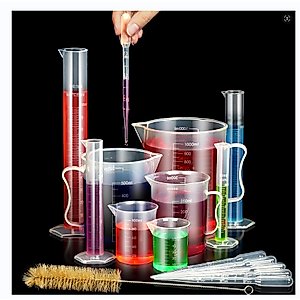 moveland Upgraded Plastic Graduated Cylinder and Plastic Beakers Set - Graduated Cylinder 10ml 25ml 50ml 100ml, Beakers 50ml 100ml 250ml 500ml 1000ml, 5 Pcs Pipettes, Ideal for DIY and Science Lab