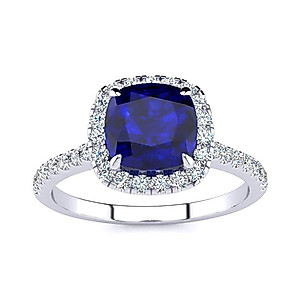 CTIEIP 10K 14K 18K Gold Diamond Blue Sapphire Engagement Rings for Women,Created Sapphire Rings With Diamonds Gift for Wife (I2-I3 Clarity) (5)