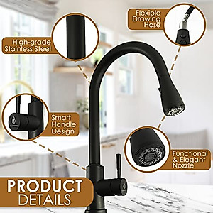 METHODEIGHT Smart Faucet - Single Handle High Arch Stainless Steel Touch Kitchen Faucet with Pull Down Sprayer, Excellent Kitchen Sinks Faucet with Touch Technology, Black