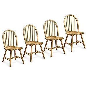 Giantex Set of 4 Windsor Chairs, Wood Dining Chairs, French Country Armless Spindle Back Dining Chairs, Farmhouse Kitchen Dining Room Chairs, Oak