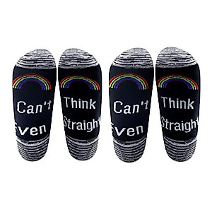 LEVLO Rainbow LGBT Lesbian Gay Pride Socks I Can't Even Think Straight Cotton Socks Birthday Present (2 Pairs/Set-Mid Calf - 1)