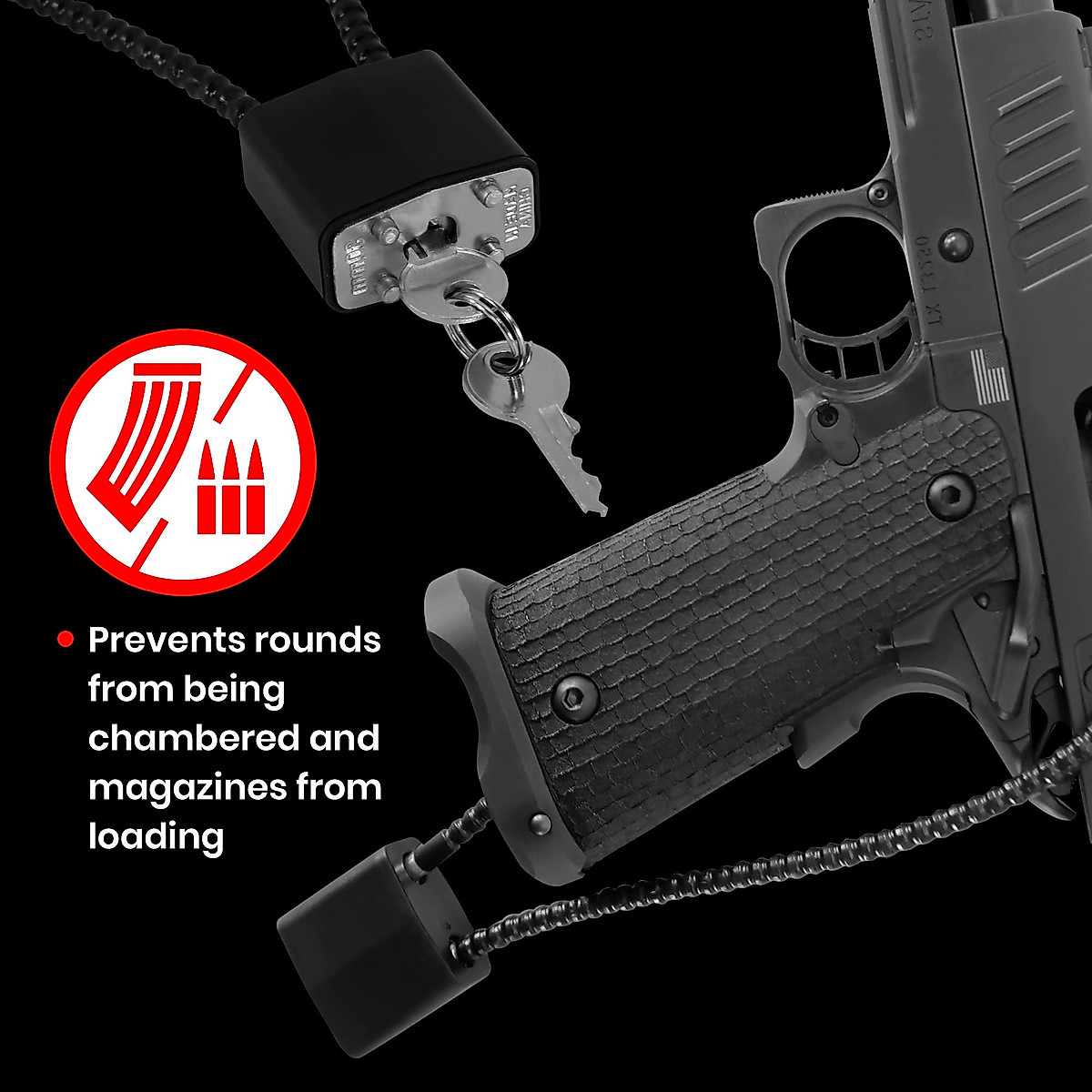 INNOVATEX 15-inch Gun Lock Cable Wire Locks with Keys for Rifles, Shotguns, Handguns, Pistols, and Firearm Safety, Gun Case Lock, DOJ Approved (1-Pack, Black)