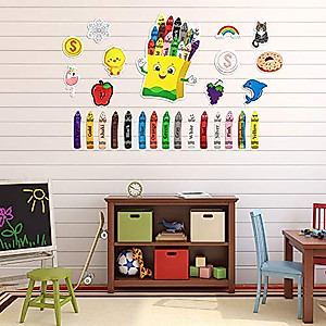 31 Pieces Colorful Crayons Cutouts Bulletin Board Set Color Poster Pencils Fruit Animal Cutout Stickers Bulletin Board Accent for Educational Preschool Learning Classroom Decor