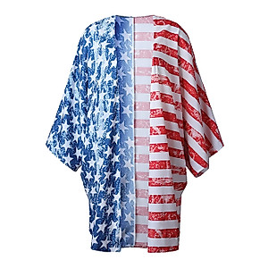 DDSOL Women's American Flag Kimono Cover up Beachwear Cardigan Loose Tops Shirt Blouse(Red One Size)